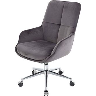 Hhg Chaise de bureau 122, chaise pivotante avec accoudoirs r&eacute;glable en hauteur velours, gris fonc&eacute;