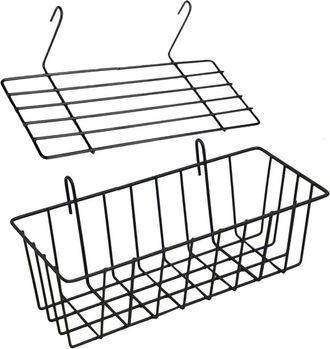 BESPORTBLE 2 St&uuml;ck Schwarzes Gitterwandkorb Regalset aus Rostfreiem Eisen Wand Drahtkorb mit Haken Platzsparendes Aufbewahrungsregal f&uuml;r Wohnzimmer K&uuml;che und B&uuml;r