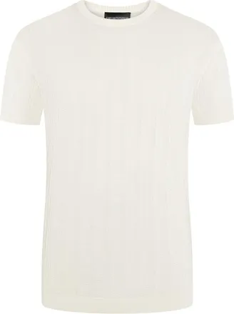 Emporio Armani Unifarbenes Feinstrick-T-Shirt aus Baumwolle in