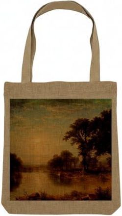 Fabulous Sac Shopping Tote Bag Aspect Lin - Peinture de Pr&eacute;s Bois&eacute;s avec Vaches Buccolique Champ&ecirc;tre - Sac de Courses Toile Epaisse 360g Beige Naturel Cabas Po