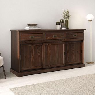 IDIMEX Anrichte Savona Sideboard Kommode Kieferkommode mit 3 T&uuml;ren und 3 Schubladen, Massivholz, Nussbaumfarben