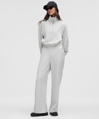 lululemon Scuba Hose mit mittelhohem Bund und weitem Bein Waffelmuster f&uuml;r Frauen - Gr&ouml;&szlig;e XL in Heathered Core Ultra Light Grey