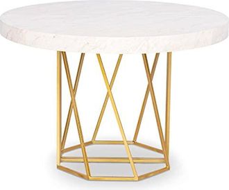 Menzzo Table Ronde Extensible Yasmina Effet Marbre et Pieds Or