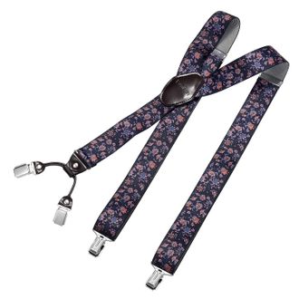 DonDon Hosentr&auml;ger Herren extra stark Blumen-Motiv 3,5 cm Hosentr&auml;ger Herren breit mit brauem Leder in Y-Form lang - Starke Clips passend f&uuml;r Anzug Jeans Chi