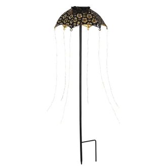 Globo Lighting Solarlampe Au&szlig;enleuchte mit Erdspie&szlig; Gartendeko Regenschirm Terrassenlampe, schwarz kuper, 60x LED warmwei&szlig;, DxH 20,5 x 65 cm