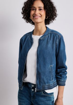 Street One Jeansjacke STREET ONE, Damen, Gr. 34, medium blau washed, Jeans, 100% Baumwolle, unifarben, normal normal, Rundhals, elastischer Bund, Jacken Jeansjac