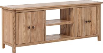 Beliani TV Schrank Heller Holzfarbton mit Stauraum Kabelloch Massivholz rustikal Salton