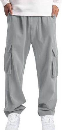 Generic Pantalon de travail d&eacute;contract&eacute; en velours c&ocirc;tel&eacute; uni pour homme - Pantalon cargo vintage - L&eacute;ger - Jambe droite - Super doux - Pantalon de marche et 