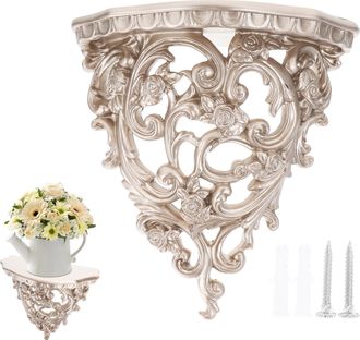 Valiclud YARNOW Vintage Wandregal aus Kunstharz Kleines Blumenregal mit Hohlraum Design Goldfarben Dekoratives Wandblumenregal f&uuml;r K&uuml;che Bad und Wohnzimmer Wan