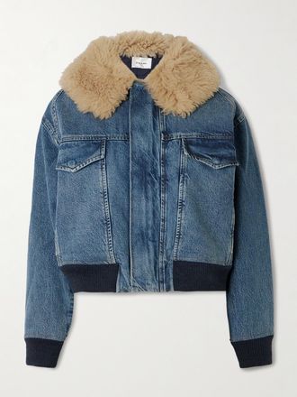 Frame Denim The Aviator Jeansjacke Mit Shearling-besatz - Blau