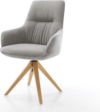 DELIFE Drehstuhl Zelia-Flex mit Armlehnen Strukturstoff Soft Grau Holzgestell kantig Natur 180&deg; drehbar Taschenfederkern, Esszimmerst&uuml;hle