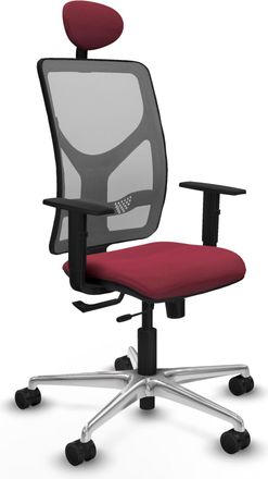 Piqueras y Crespo B&uuml;rostuhl mit 1D-Armlehnen und festem Kopfteil, ausgestattet mit Syncro/Traslack und Schneideschaum, mit Rollen von 65 mm, Nylon, Grau/Granatrot