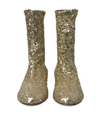 Dolce & Gabbana Womens Gold Sequined Short Boots Stretch Shoes