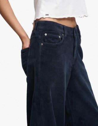 Superdry Pantalon baggy &agrave; taille mi-haute en velours c&ocirc;tel&eacute; - Bleu marine &eacute;clipse