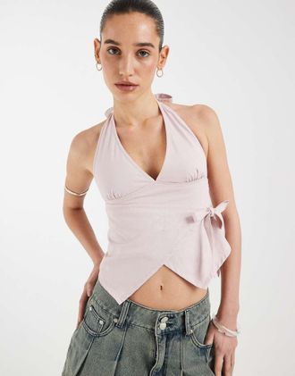 Motel Yung - Wickeloberteil aus Twill in Sakura-Rosa mit Neckholder