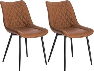 Woltu Lot de 2 Chaises de salle &agrave; manger en Similicuir - 46x40, 5x85, 5cm - Pieds en m&eacute;tal - Charge max 100 kg - Brun Clair - Woltu