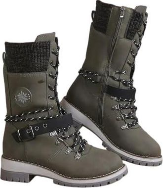 Generic JJDFW Bottes pelucheuses de couleur unie avec semelle souple &agrave; talon &eacute;pais et doublure en polaire antid&eacute;rapante pour lhiver, Vert, 37 1/3 EU