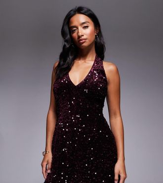 Forever New Robe courte dos nu structurée en velours à sequins - Bordeaux-Rouge