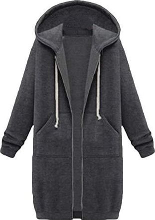 Yonglan Femme &Eacute;paissir Sweats &Agrave; Capuche Veste Zipp&eacute; Manteau Blouson Hoodie Sweat-Shirt Longue Cardigan Gris fonc&eacute; 4XL
