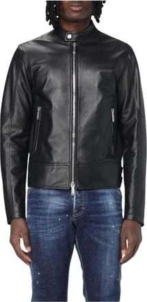 Dsquared2 Homme, Vestes, Noir, Taille: 3XL Veste en cuir Col Montant Zippée
