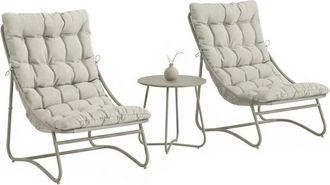OUTSUNNY Salon bistro - Outsunny - table et 2 chaises - coussins inclus - m&eacute;tal textil&egrave;ne - 3 pi&egrave;ces - gris clair