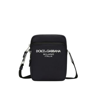 Dolce & Gabbana Marineblaue Nylon-Schultertasche mit wei&szlig;em Relief-Logo - - Bags - Herren - Blau - ONE SIZE