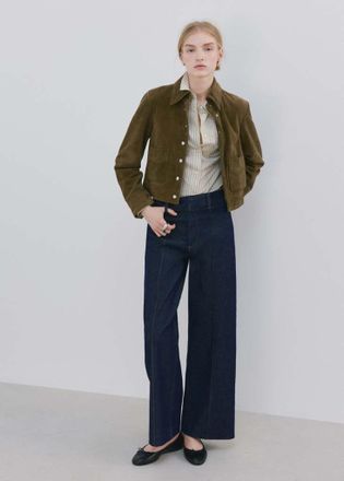 Mango Jean large taille haute &agrave; coutures bleu - Femme - 32 - MANGO