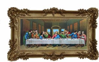 M Made in Italy Barock Gemälde Bild mit Rahmen Repro Antik look Jesus 12 APOSTEL ULTIMA CENA 96x57cm (Gold) 75B