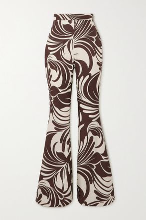 La DoubleJ Pantalon &Eacute;vas&eacute; En Satin Jacquard Imprim&eacute; Superflare - Marron