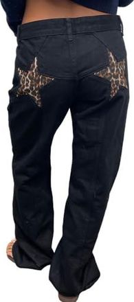 ORANDESIGNE Jean Baggy Femme Pantalon en Denim Imprimé Vintage Jambe Droite Y2K Streetwear