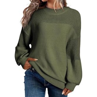 Generic Pull d&eacute;contract&eacute; &agrave; manches longues et col rond en tricot uni pour femme, pull d&eacute;contract&eacute; &agrave; manches longues et col rond, mignon, vert militaire, XXL