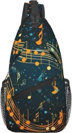 Generic Sacoche Bandouliere Note de musique galaxie color&eacute;e Casual Sac Bandouli&egrave;re Antivol Crossbody Bag pour Homme Femme Camping