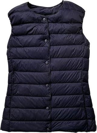 Generic Gilet matelass&eacute; l&eacute;ger &agrave; col rond boutonn&eacute; pour femme - Grande taille, bleu marine, XXL