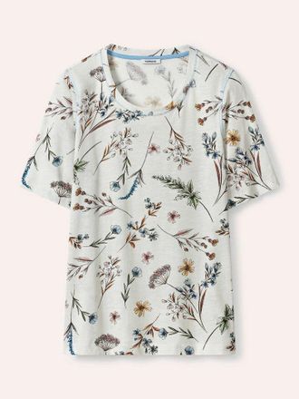 Walbusch T-Shirt Damen Baumwollshirt mit Blumen Rundhals Kurzarm Weicher Baumwoll-Modal-Mix, pflegeleicht, Overlock-Zierstich, ca.64cm
