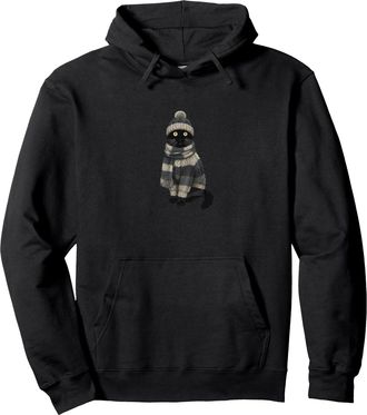 jz.birds Schwarze Katze mit Strickm&uuml;tze Katzenliebhaber K&auml;tzchen Pullover Hoodie