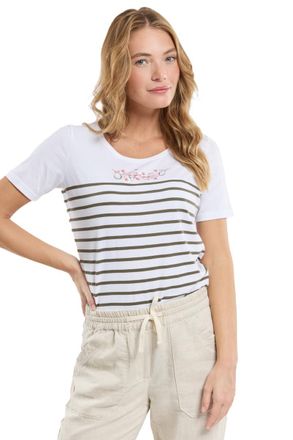 Armor Lux Damen Kurz&auml;rmelig Pullover, Wei&szlig;/Caccia Serie Blumen, Small