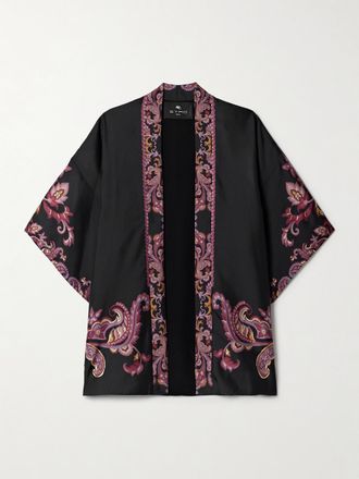 Etro Kimono En Serge De Soie Imprimée - Noir