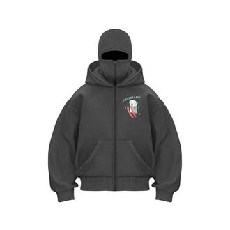 Generic Balaclava Sweat &agrave; capuche zipp&eacute; pour homme et femme Couleur unie Ninja Veste de surv&ecirc;tement ample chaude avec masque facial Cagoule Sweat &agrave; capuche d&eacute;