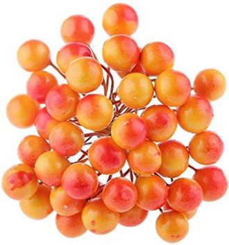 MagiDeal G&eacute;n&eacute;rique 200pcs Mini Baie Fruit de No&euml;l Givr&eacute; Houx Fleur Artificielle D&eacute;coration - Orange D&eacute;grad&eacute;