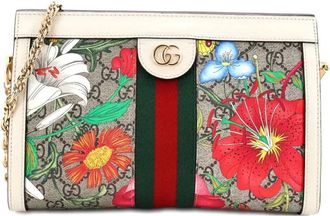 Gucci Ophidia Chain Shoulder Bag Flora GG Coated Canvas Small crossbody bag - Nude