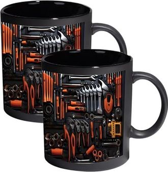 Generic Lot de 2 tasses &agrave; caf&eacute; en c&eacute;ramique pour m&eacute;canicien - Tasse &agrave; outils amusante de 325 ml | Tasse &agrave; outils cr&eacute;ative pour m&eacute;canicien automobile, bo&icirc;te &agrave; 