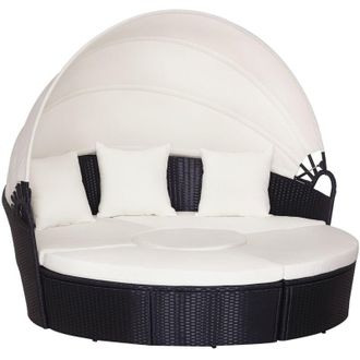 OUTSUNNY Rattan Sonneninsel, Loungegruppe mit Sonnendach, Sitzgruppe, Kissen und Beistelltisch, Metall, Creme, 180 x 175 x 147 cm - Outsunny