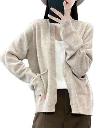 Generic Cardigan tricot&eacute; en laine fine m&eacute;lang&eacute;e &agrave; col en V sans boucle pour femme, Camel, XS