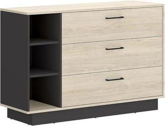 Vente-Unique Commode 3 tiroirs et 3 niches - Coloris : Naturel et Anthracite - Leandre