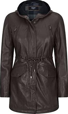 TruClothing Manteau Cuir v&eacute;ritable pour Femme Capuche Parka Veste Bleu Marine Marron Coupe ajust&eacute;e 3/4 - Marron 5XL