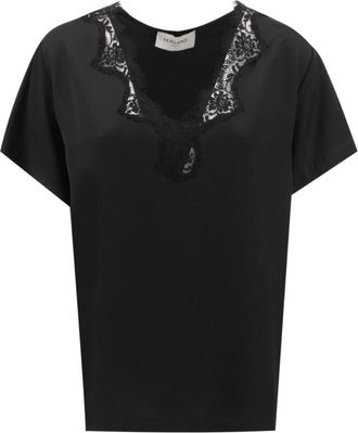 Ermanno Scervino Spitzen V-Ausschnitt T-Shirt - - Tops - Damen - Schwarzk - XS