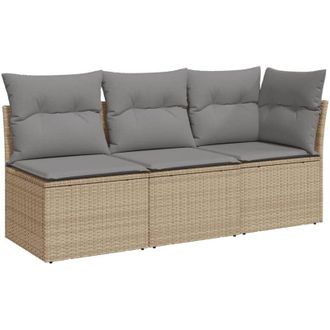 vidaXL Vidaxl - Canap&eacute; de jardin avec coussins 3 places beige r&eacute;sine tress&eacute;e