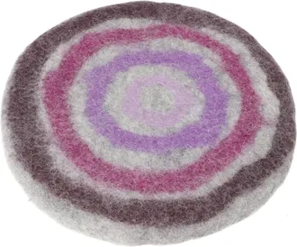 Guru Shop Filz Stuhlauflage, Boho Sitzkissen, Handgefertigts Rundes Filzkissen - Grau/violett, Wolle, 1x35x35 cm