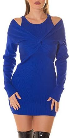 Koucla Mini robe &agrave; manches longues en tricot uni avec effet bol&eacute;ro, bleu roi, Taille unique