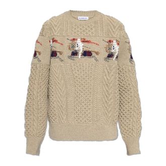 Burberry Homme, Pulls, Beige, Taille: XL Aran Knit Wool Sweater
